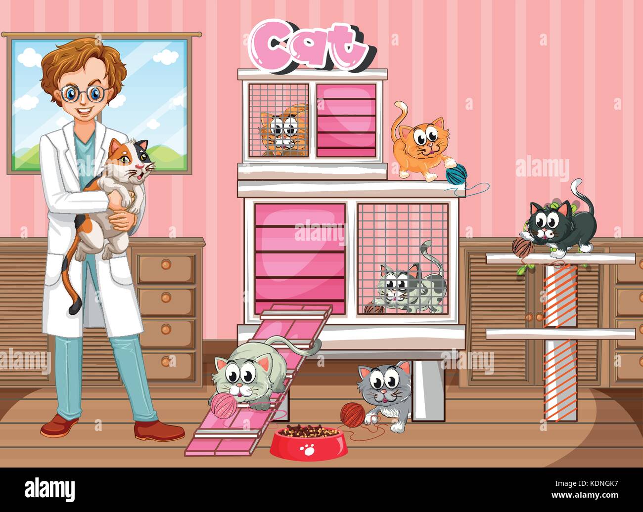 Male vet and happy cats in hospital illustration Stock Vector Image ...