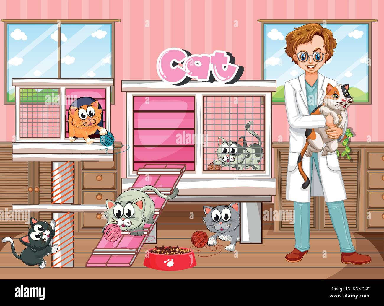 Vet and cats at animal hospital illustration Stock Vector Image & Art ...