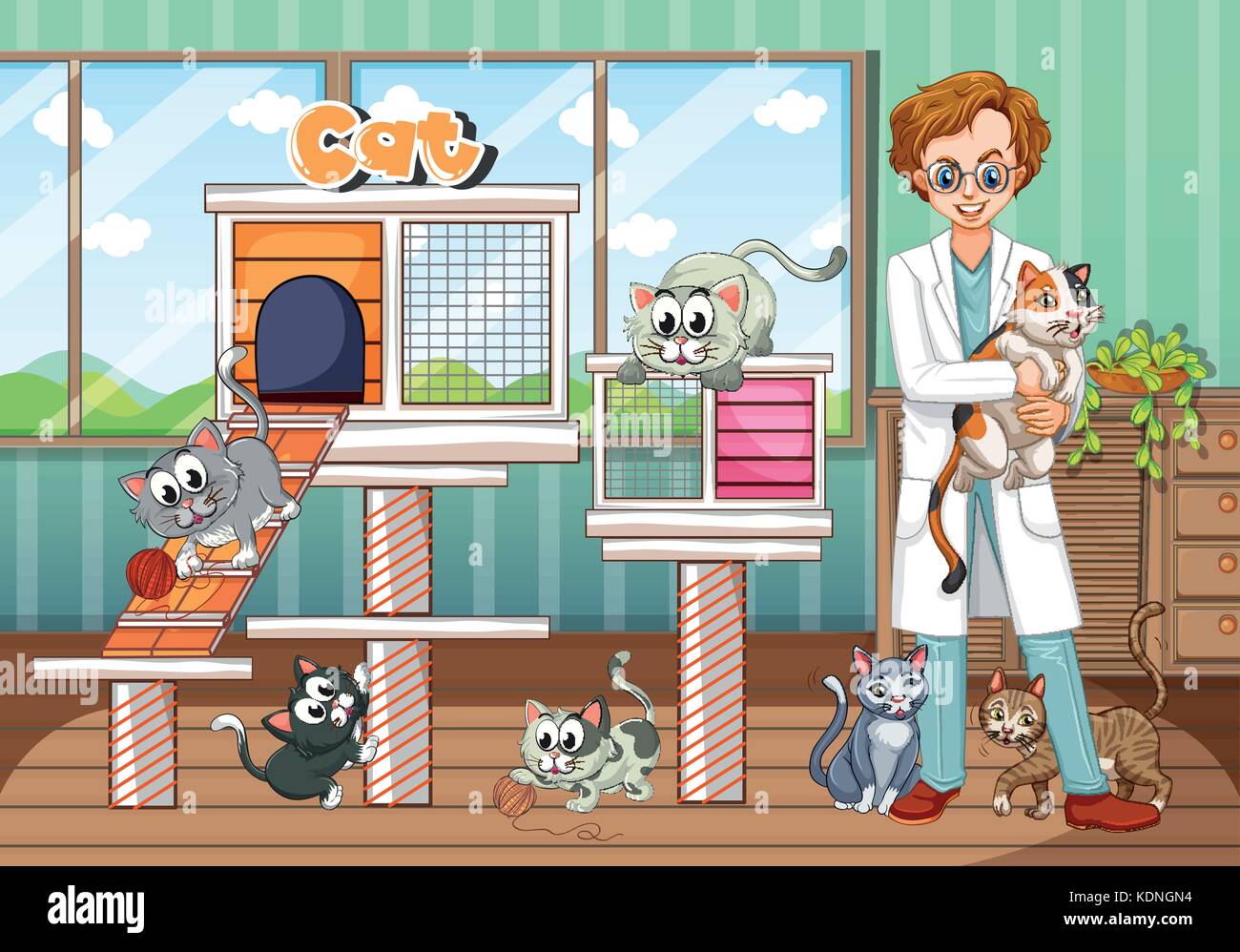 Animal hospital with vet and cats illustration Stock Vector Image & Art ...