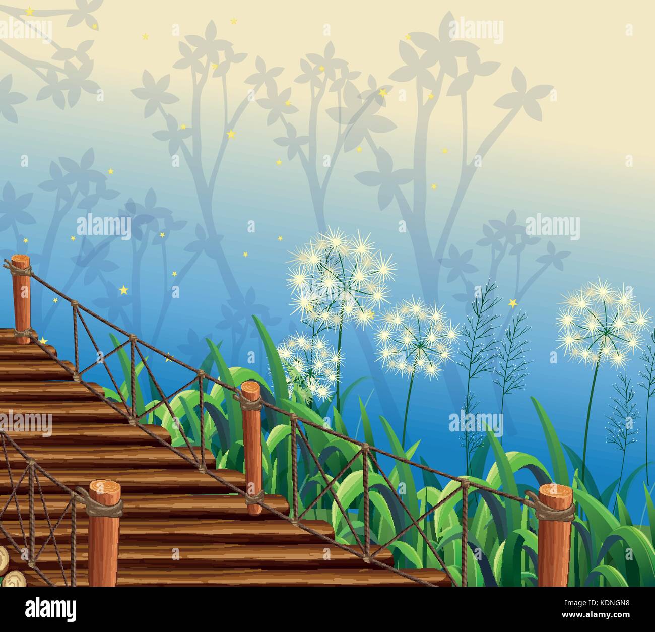 Nature scene with wooden bridge illustration Stock Vector Image & Art ...