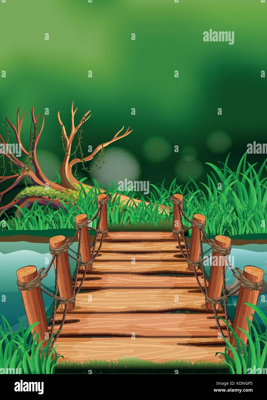 Scene with bridge across the river illustration Stock Vector Image ...