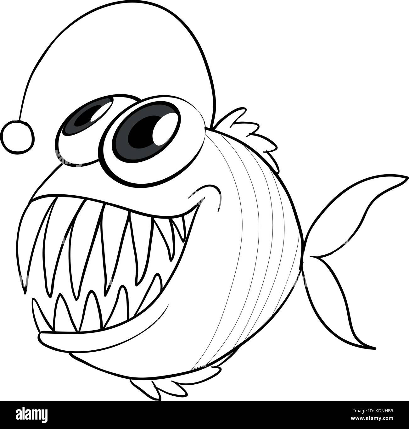 Animal doodle outline for fish with sharp teeth illustration Stock ...