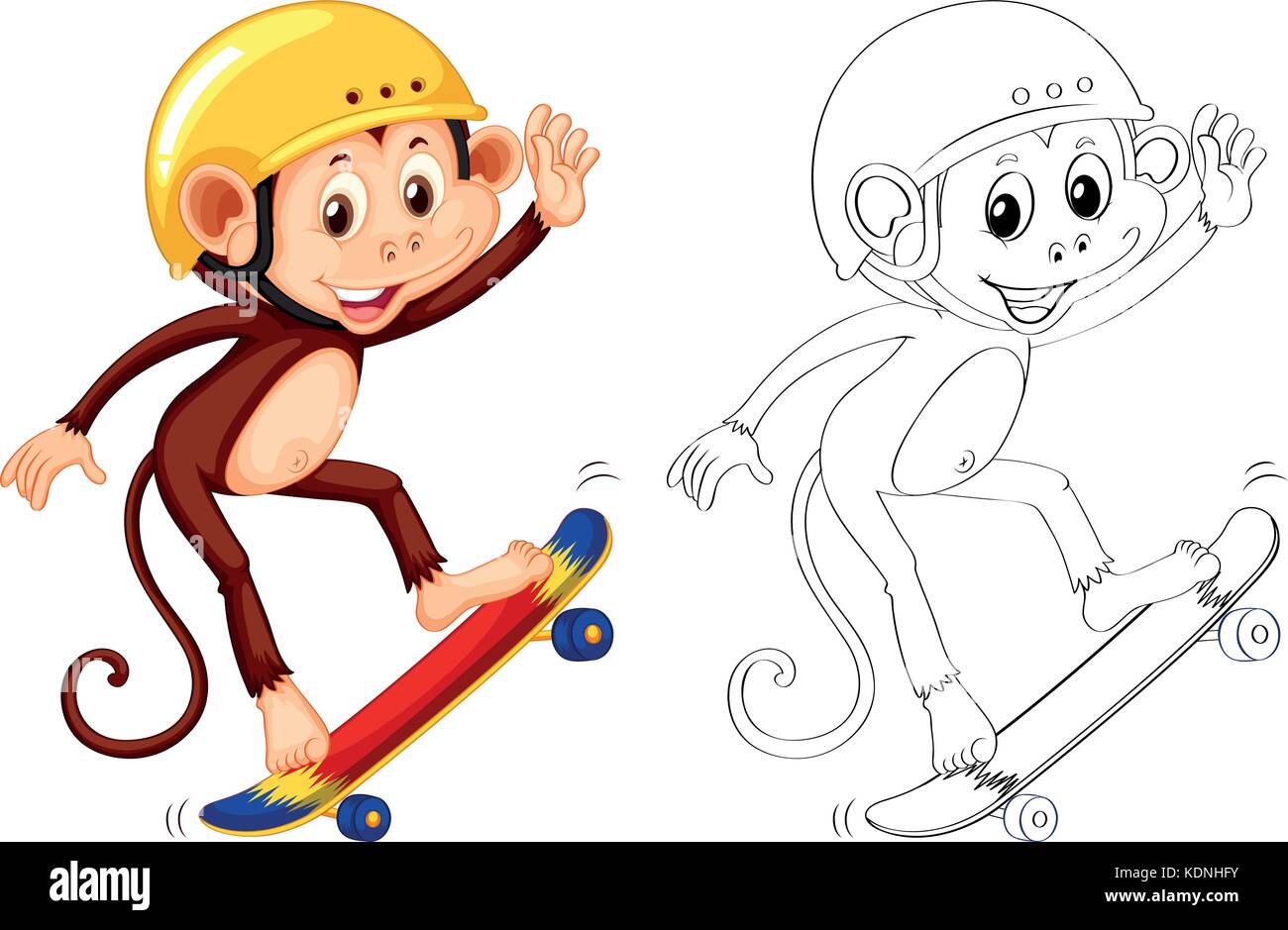 Animal outline for monkey skateboarding illustration Stock Vector Image ...