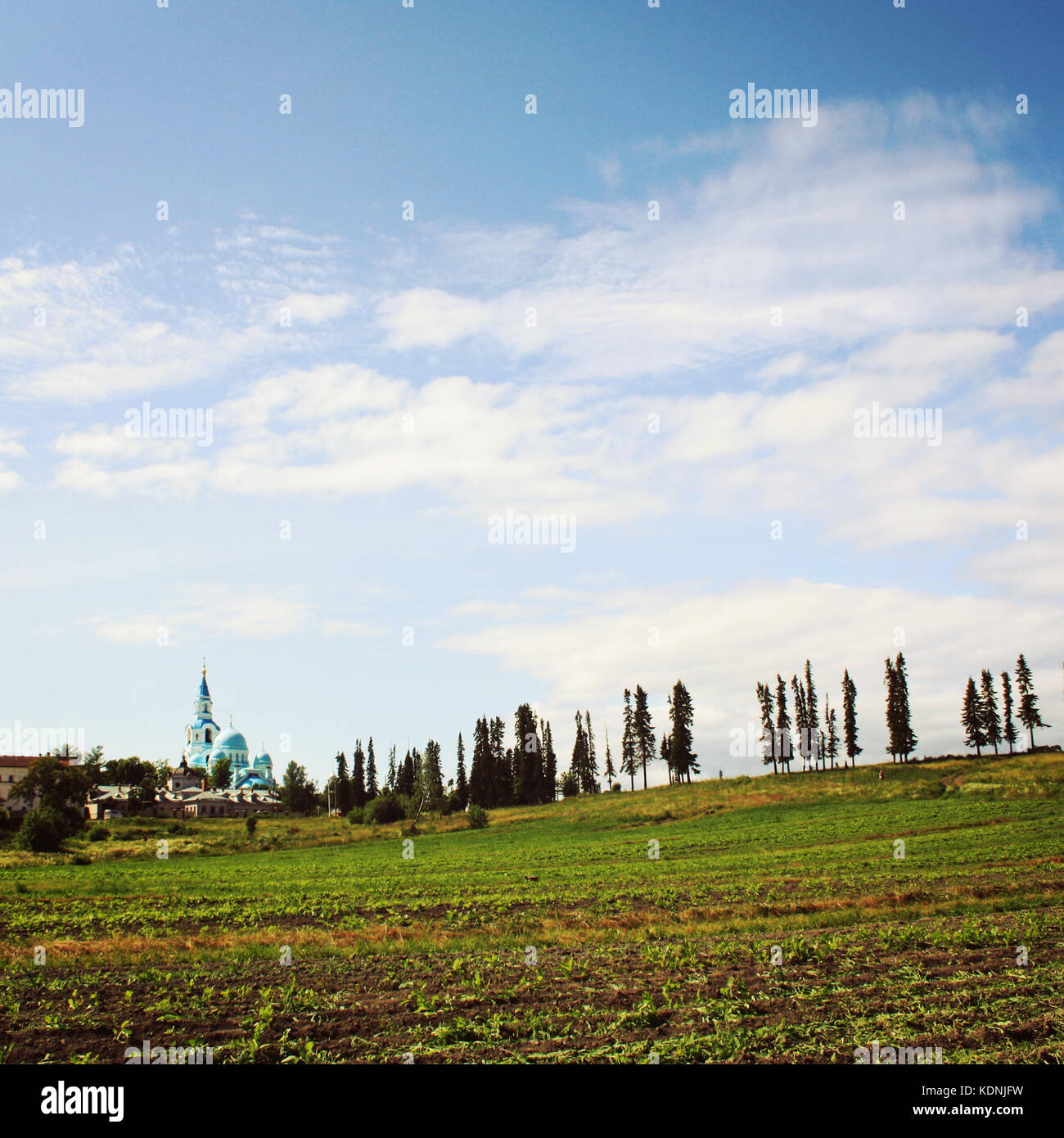 Monastery fields near Spaso-Preobrazhensky Cathedral. Toned photo ...