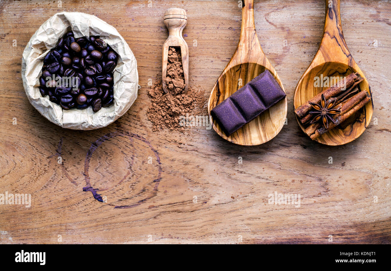 Coffee background and menu design. Ingredients for latte coffee ...