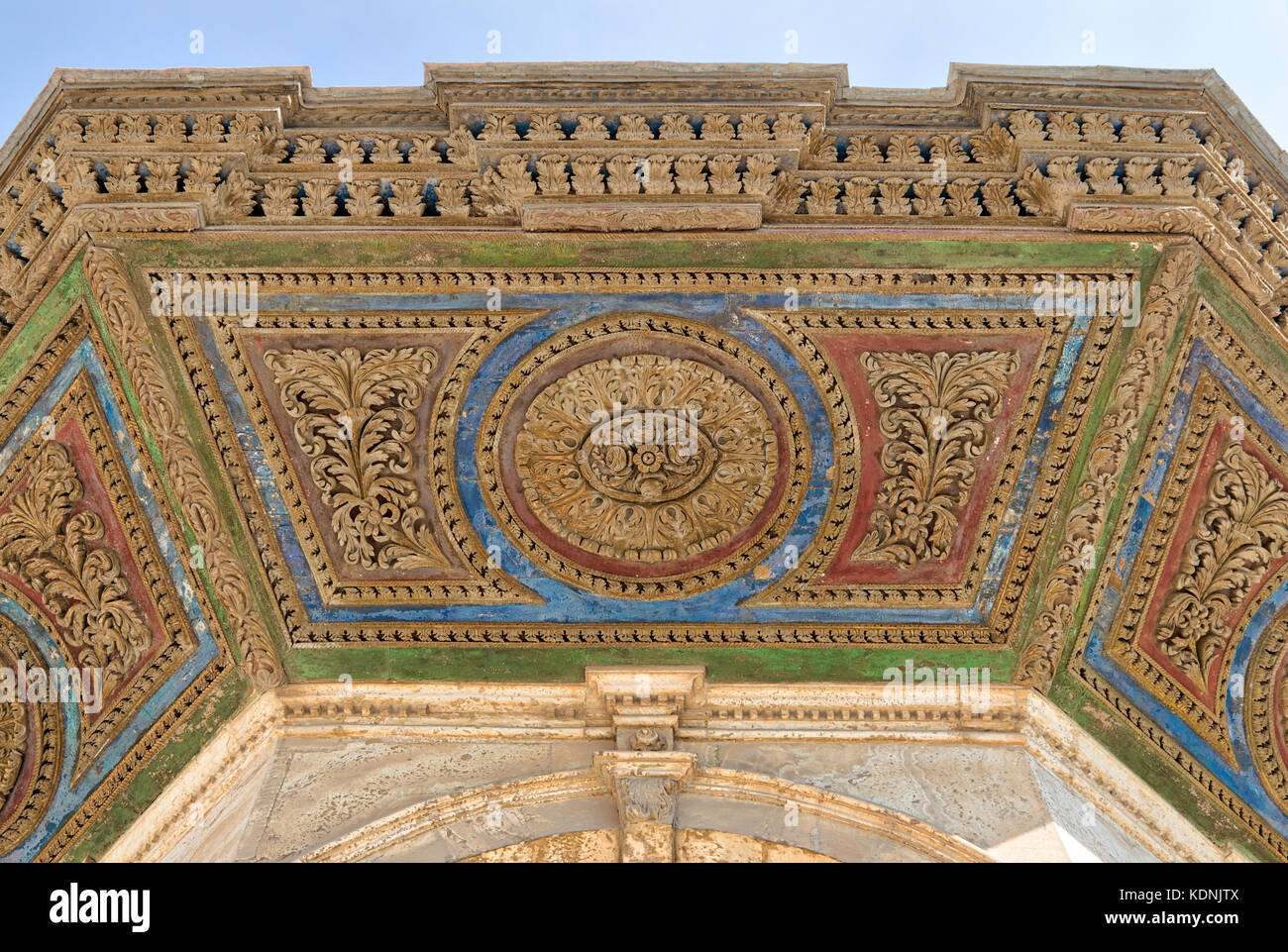 Colorful decorative panel of the ceiling of ablution fountain in front ...