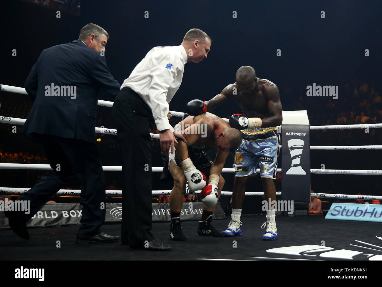 Kian Thomas consoles Ferenc Katona during the Welterweight bout at the ...