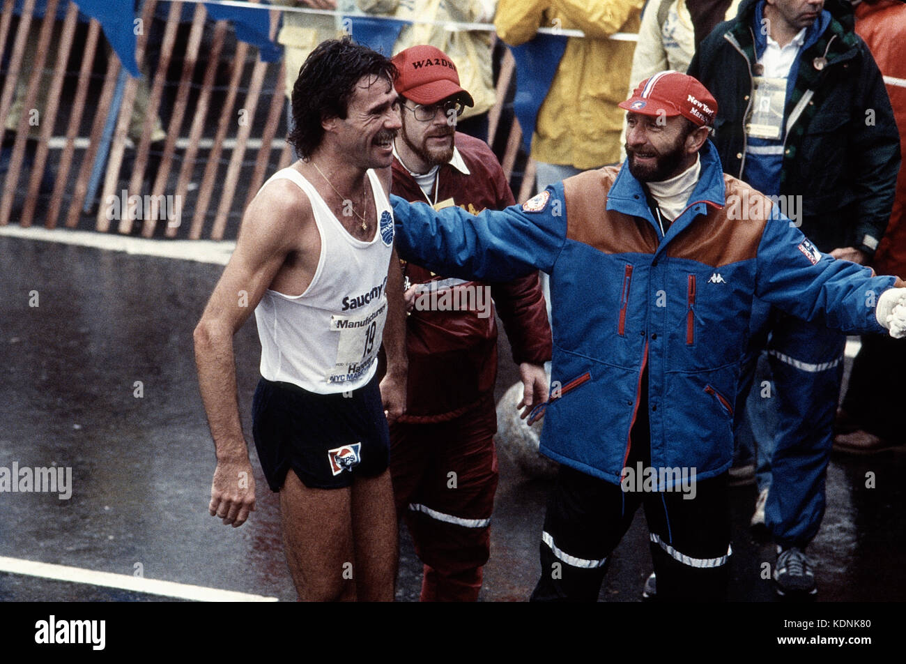Rod Dixon (NZL) after winning the 1983 New York City Marathon with race ...