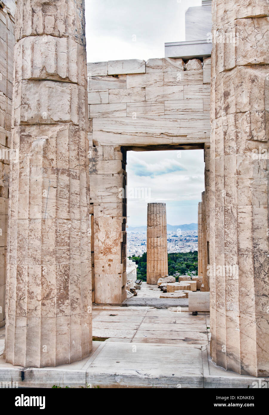 Marble remains of walls and columns located in the Acropolis of Athens ...