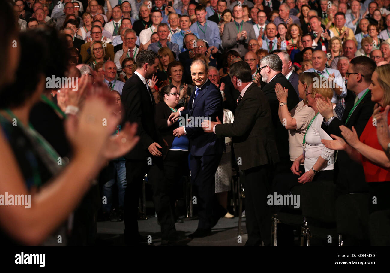 Leader of Fianna Fail, Micheal Martin, makes his way through the crowd to give his closing ...