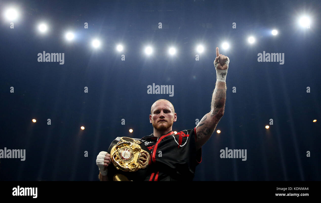 George Groves celebrates his victory over Jamie Cox in the WBSS Super ...