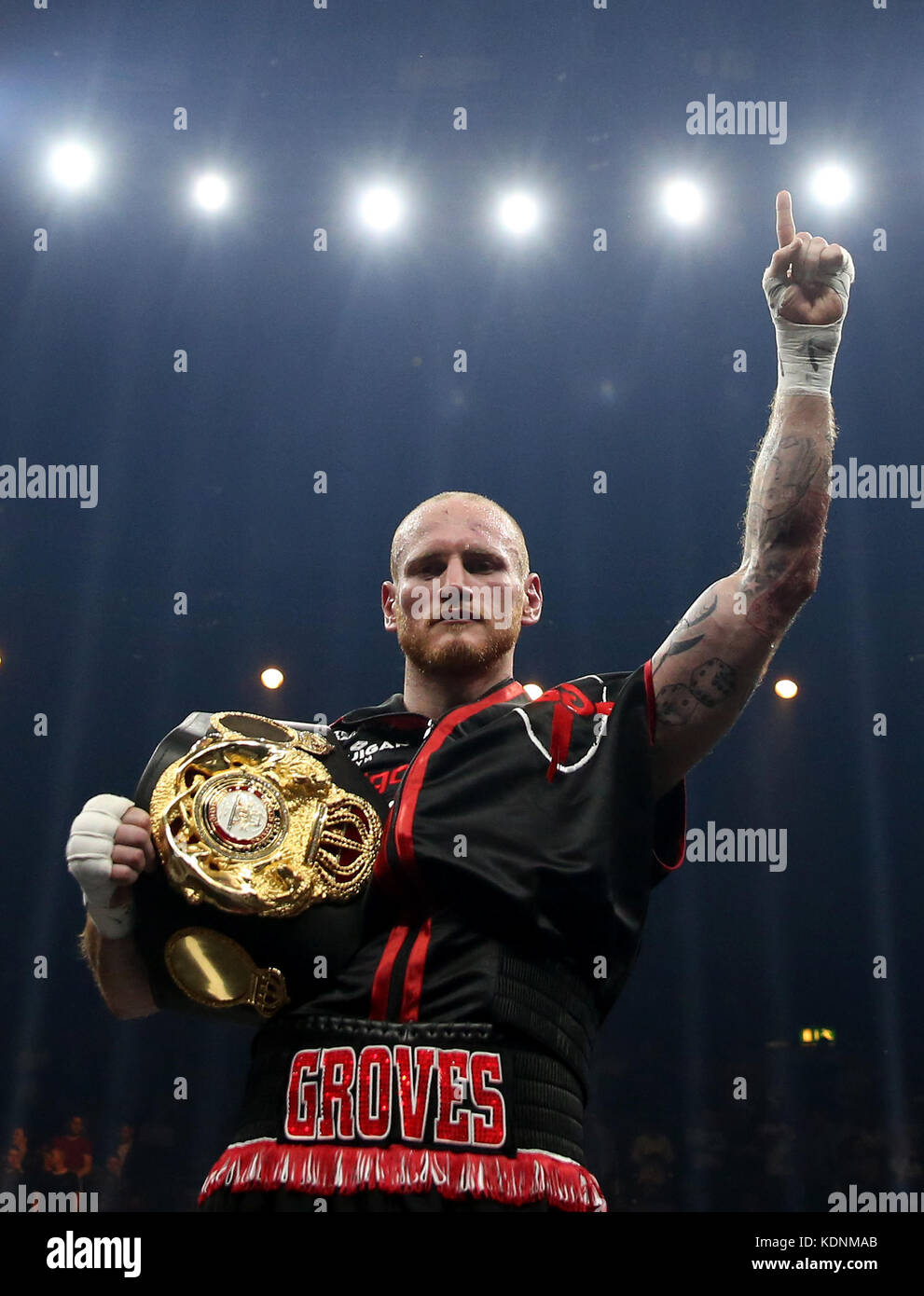 George Groves celebrates his victory over Jamie Cox in the WBSS Super ...