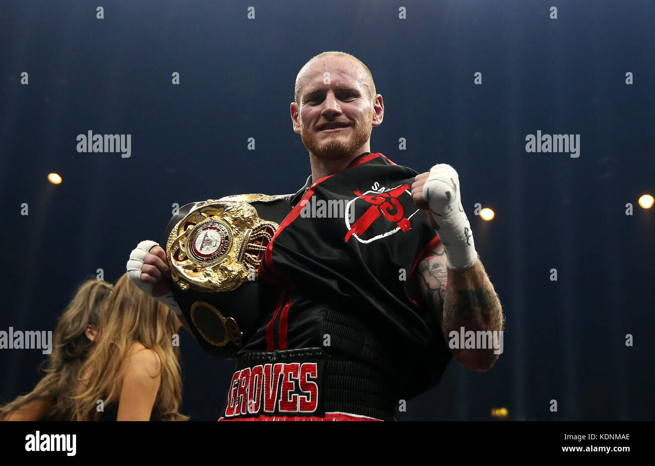 George Groves celebrates his victory over Jamie Cox in the WBSS Super ...