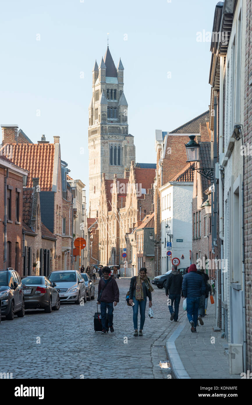 Bruges, Belgium - April 15, 2017: Street view of the Historic Centre of ...