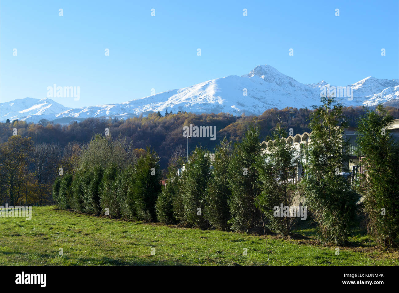 mountain range of Monte Rosa, Alps, seen from the hills of Biella ...