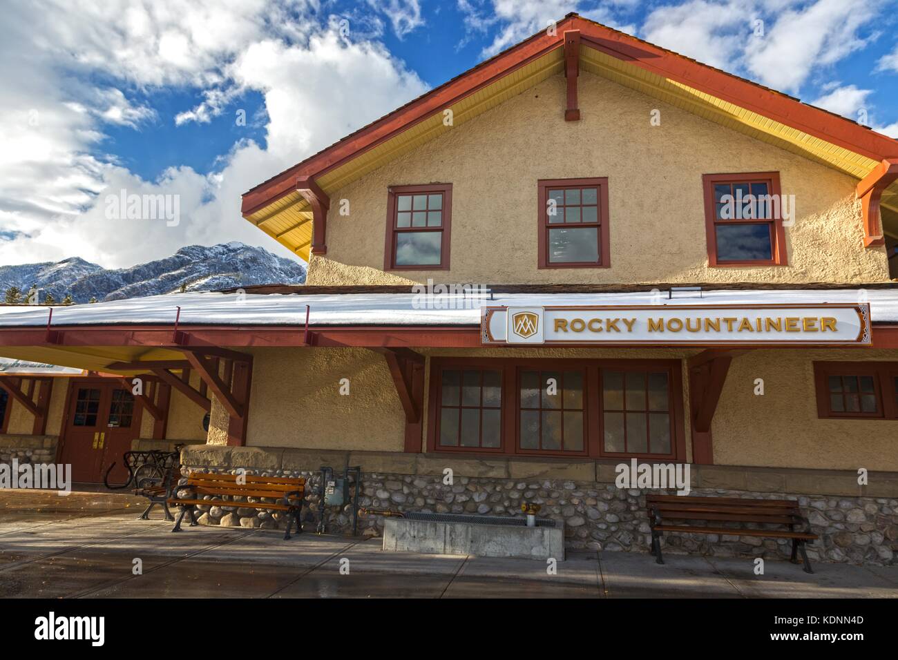 Banff Heritage Railway Station and Rocky Mountaineer Pacific Train Line ...