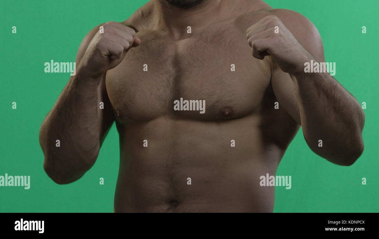 MMA fighter on a green screen. Muscular man on green screen. Green ...