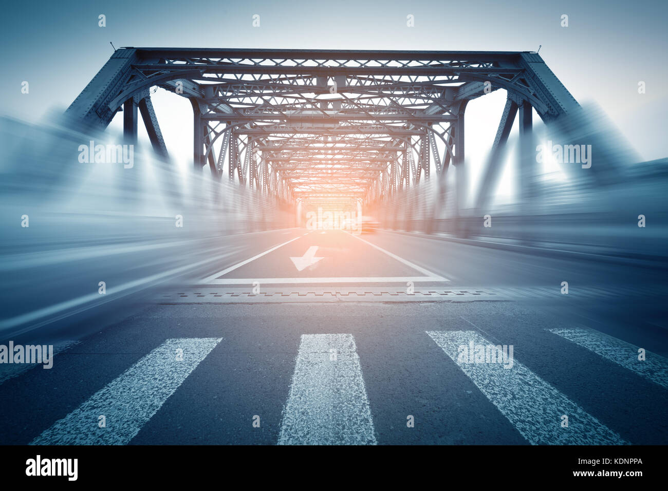 traffic through bridge with blur trail Stock Photo - Alamy