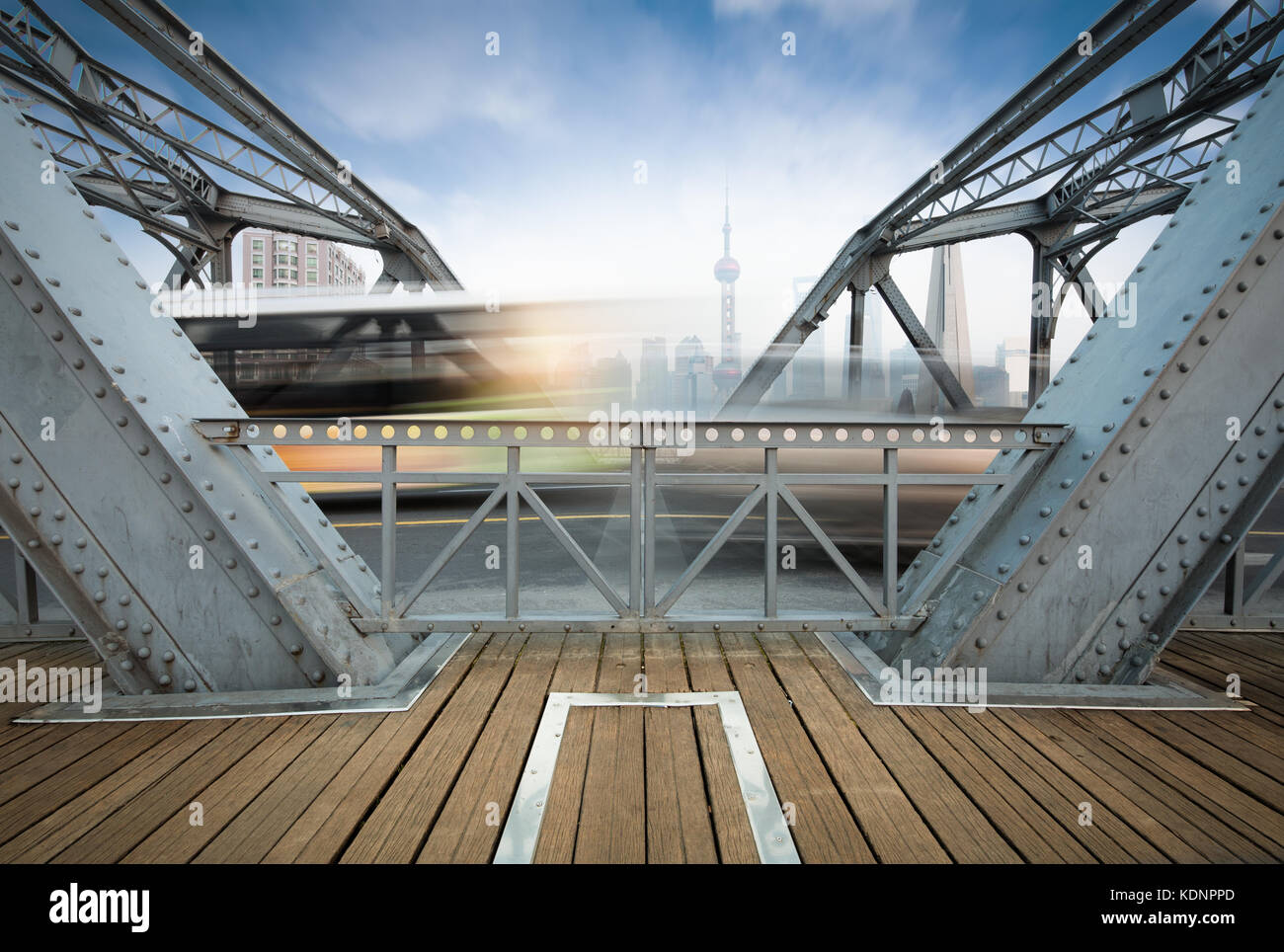 traffic through bridge with blur trail Stock Photo - Alamy
