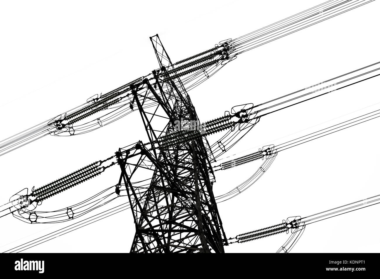 overhead power line isolated on white background Stock Photo - Alamy