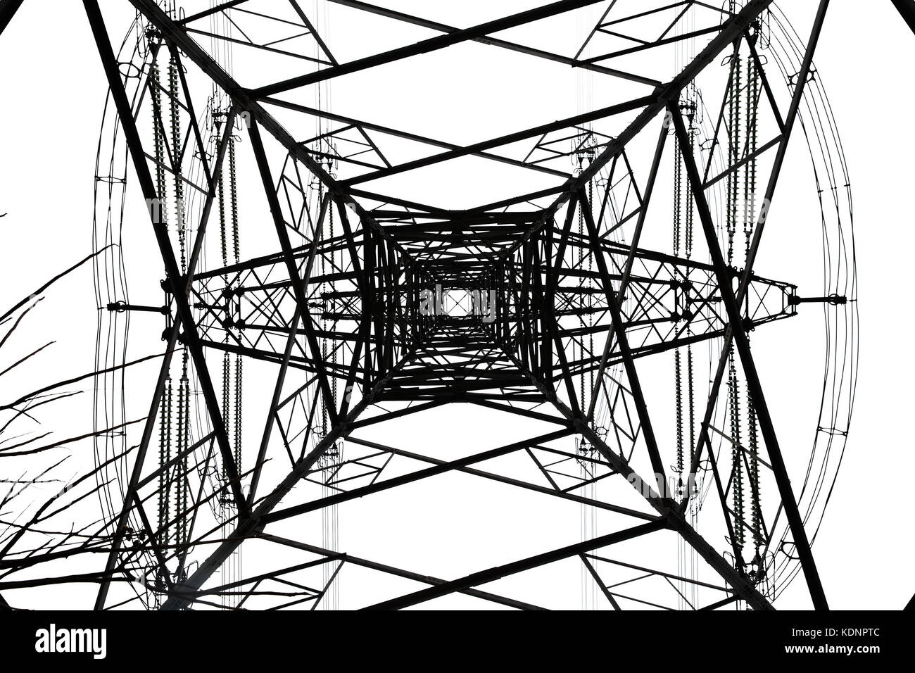 High-tension power line on white isolated background Stock Photo - Alamy