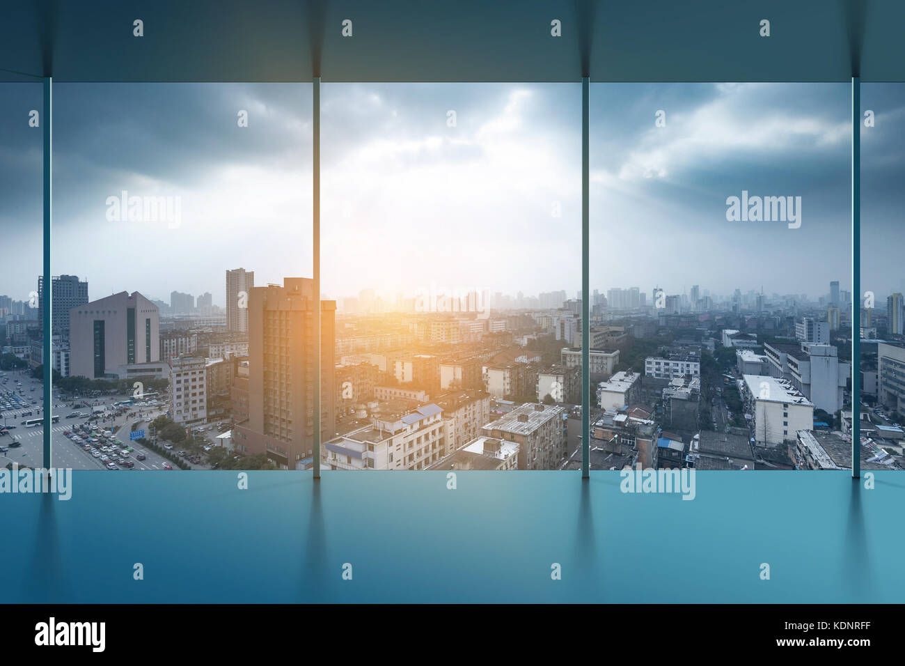 A bird's eye view of the city night view outside the window Stock Photo ...