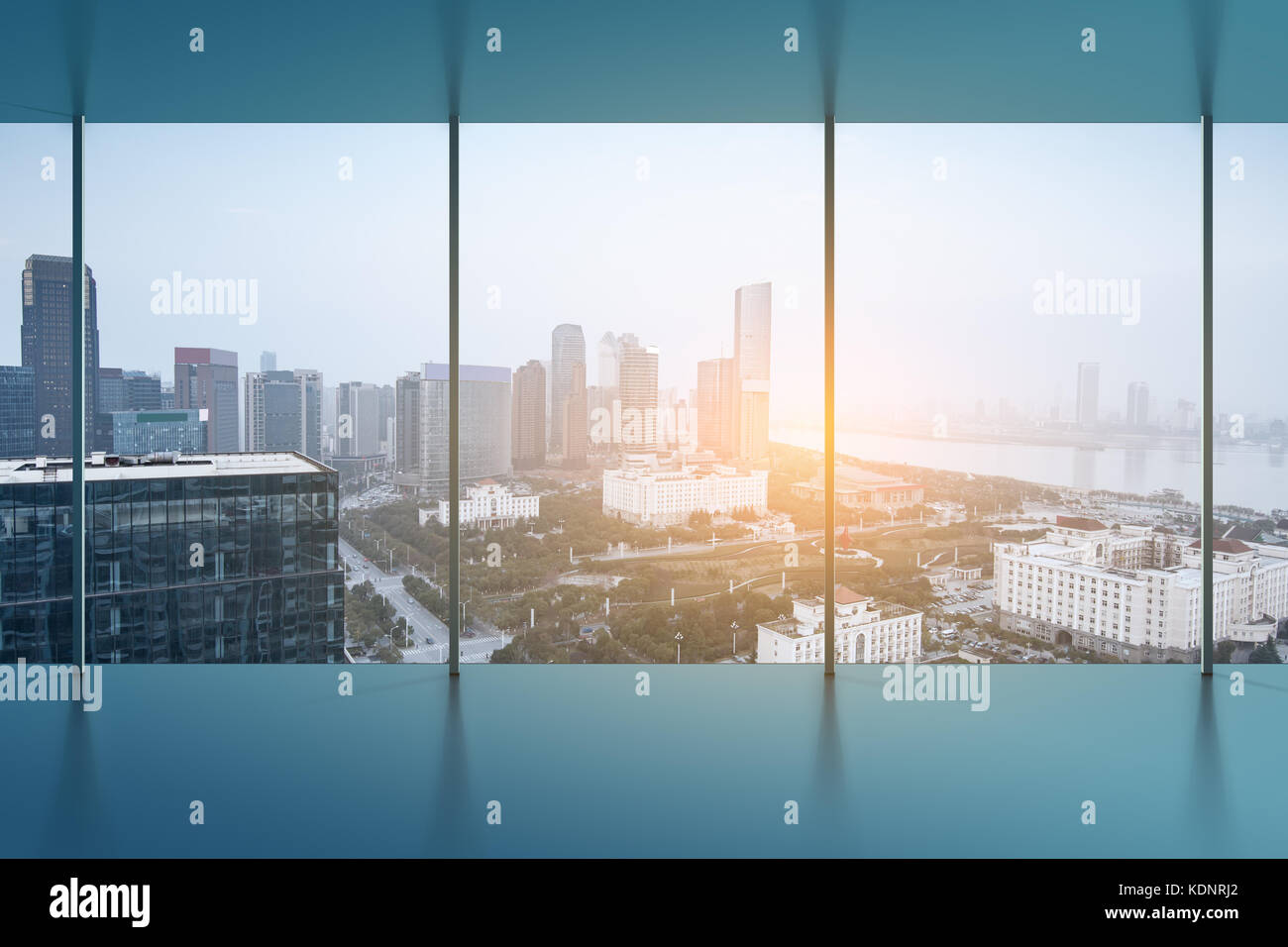 A bird's eye view of the city night view outside the window Stock Photo ...