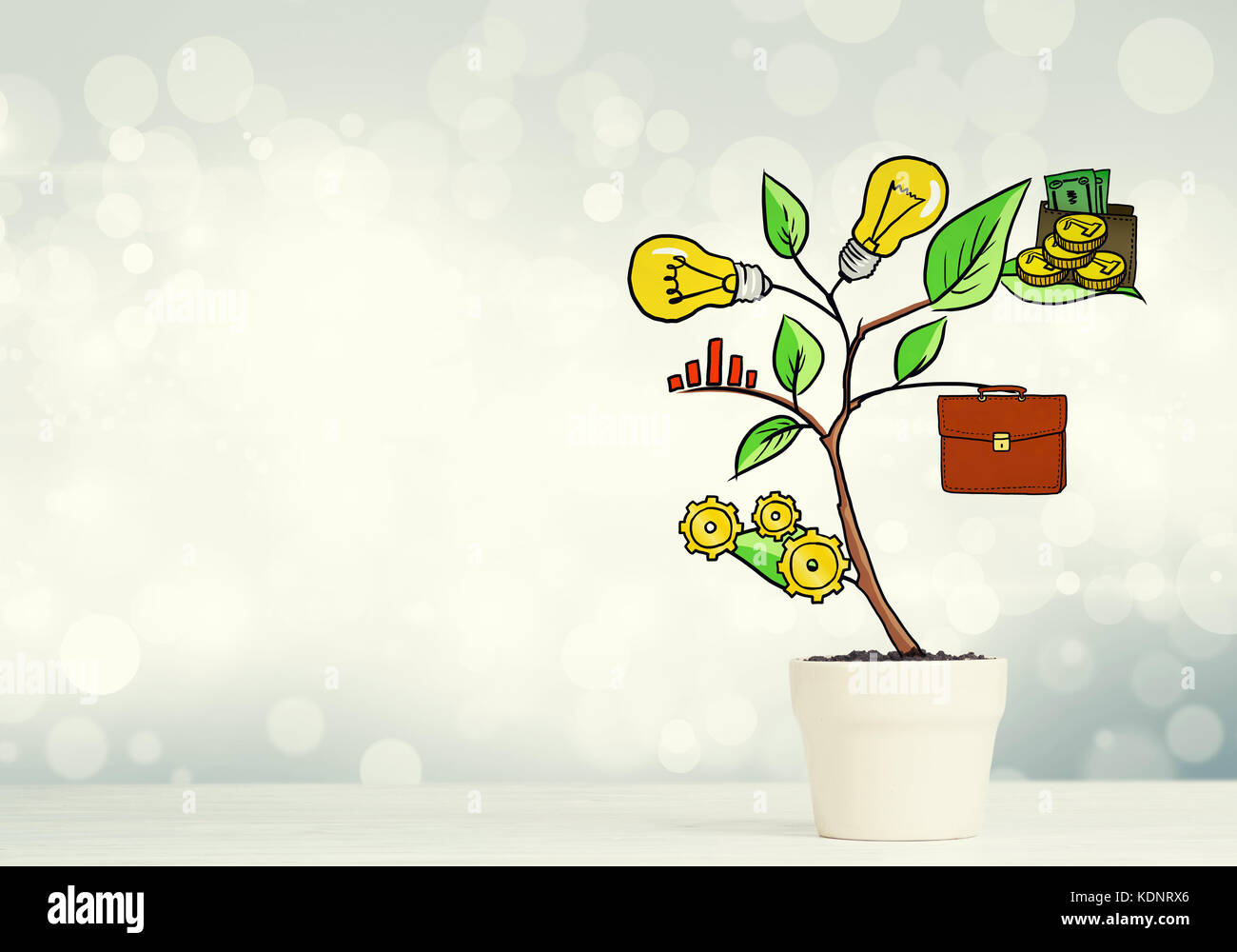 Drawn income tree in white pot for business investment savings and ...