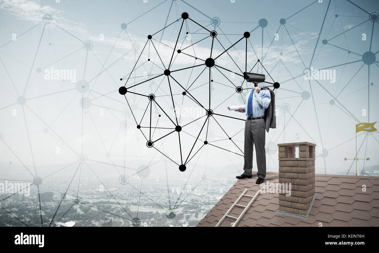 Concept of home security and privacy protection with camera head Stock ...