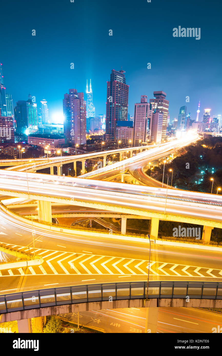 city interchange overpass at night in shanghai Stock Photo - Alamy