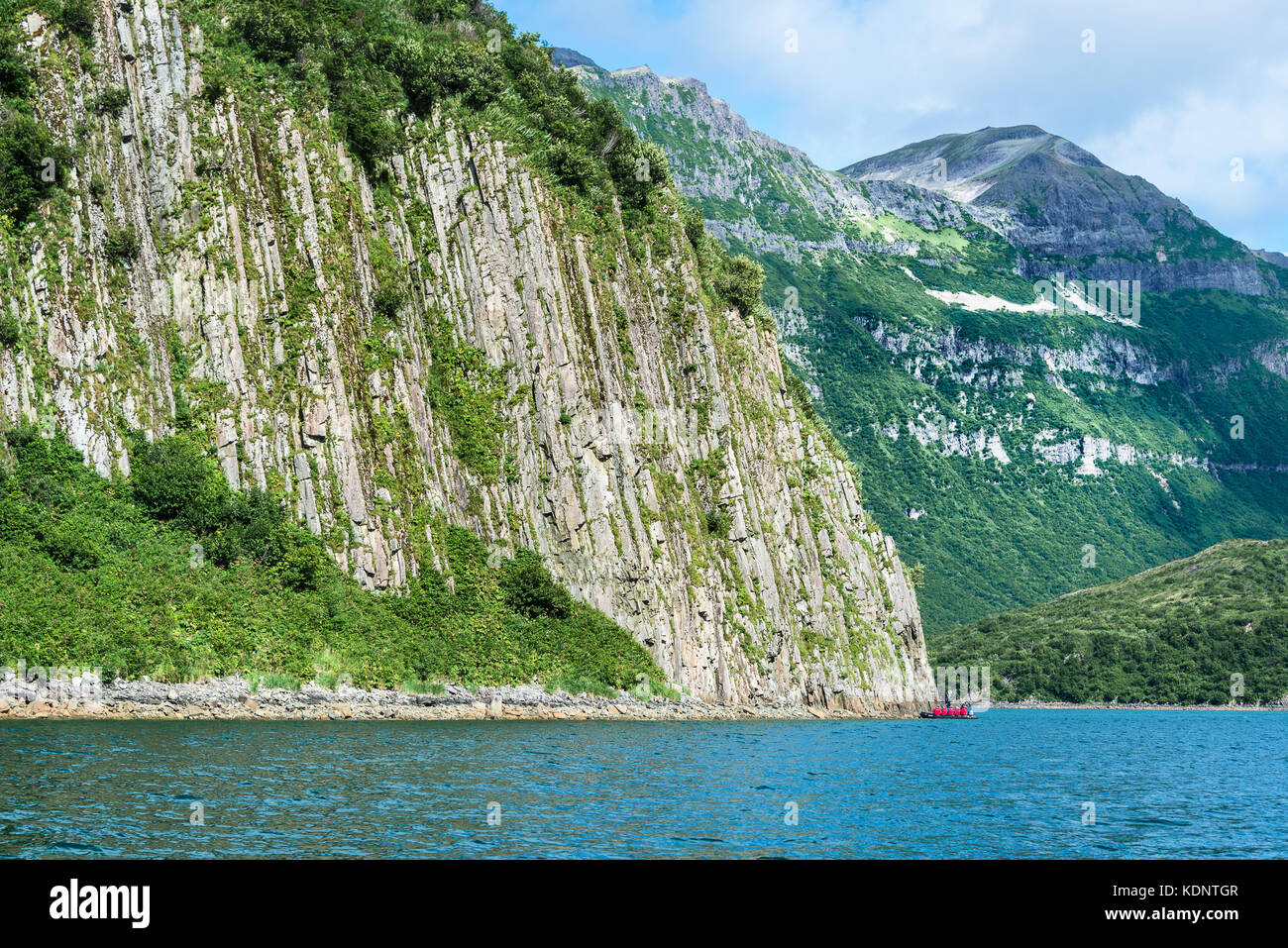 Columnar basalt rock formation in Kukak Bay, Katmai National Park ...