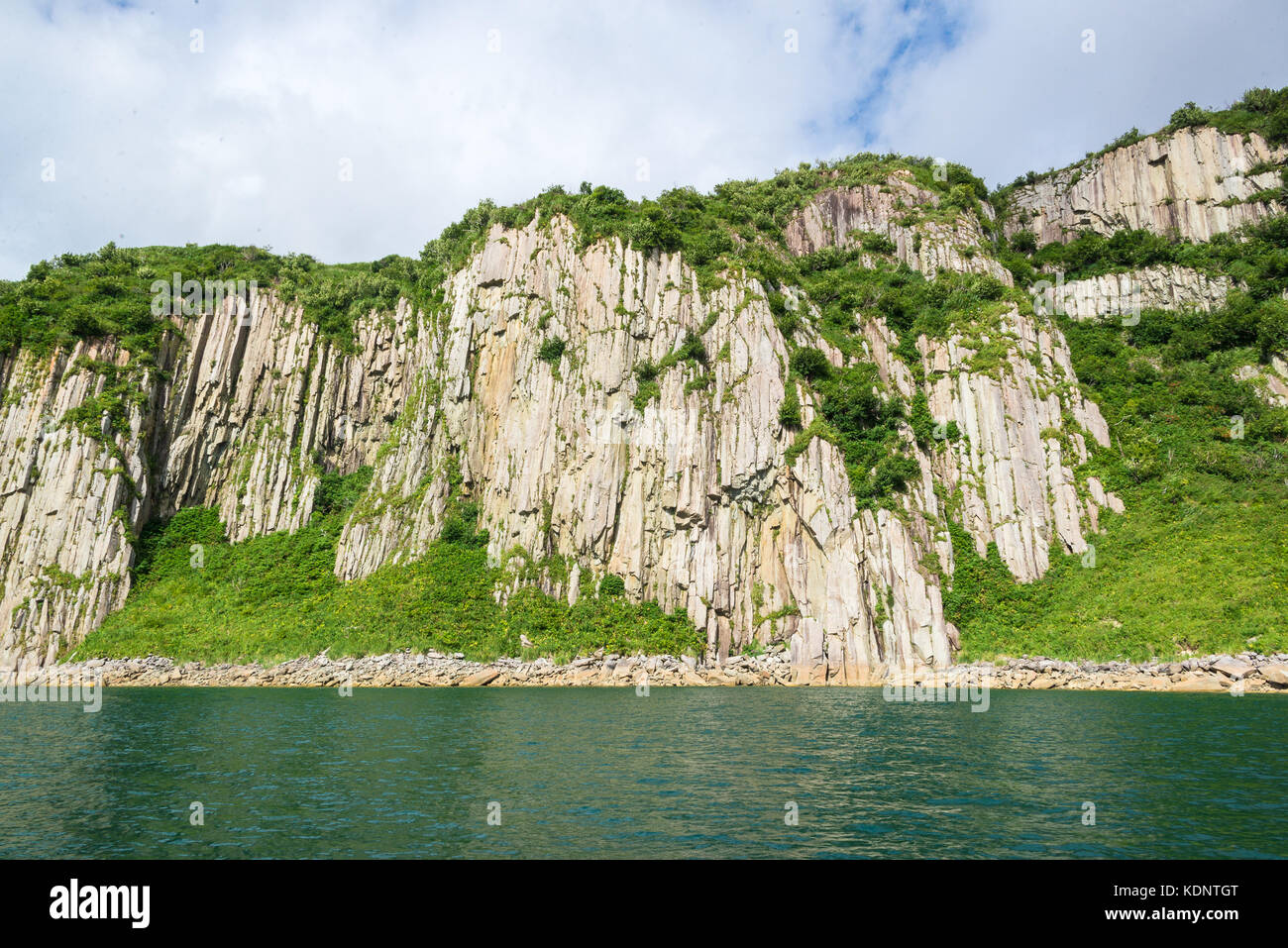 Columnar basalt rock formation in Kukak Bay, Katmai National Park ...