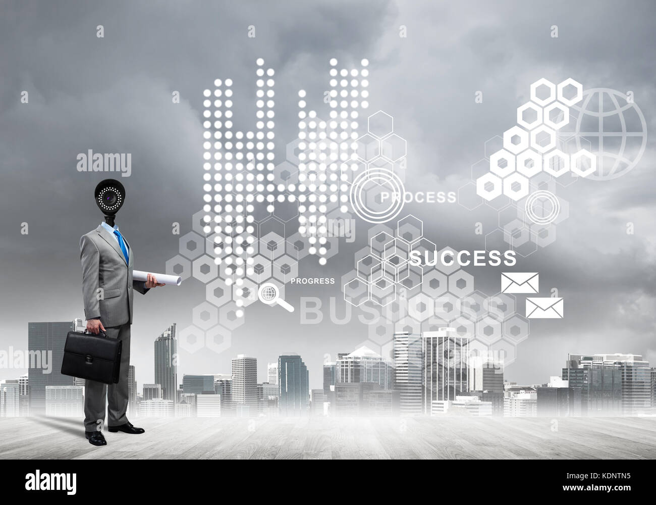 Concept of security and privacy protection with camera headed man Stock ...