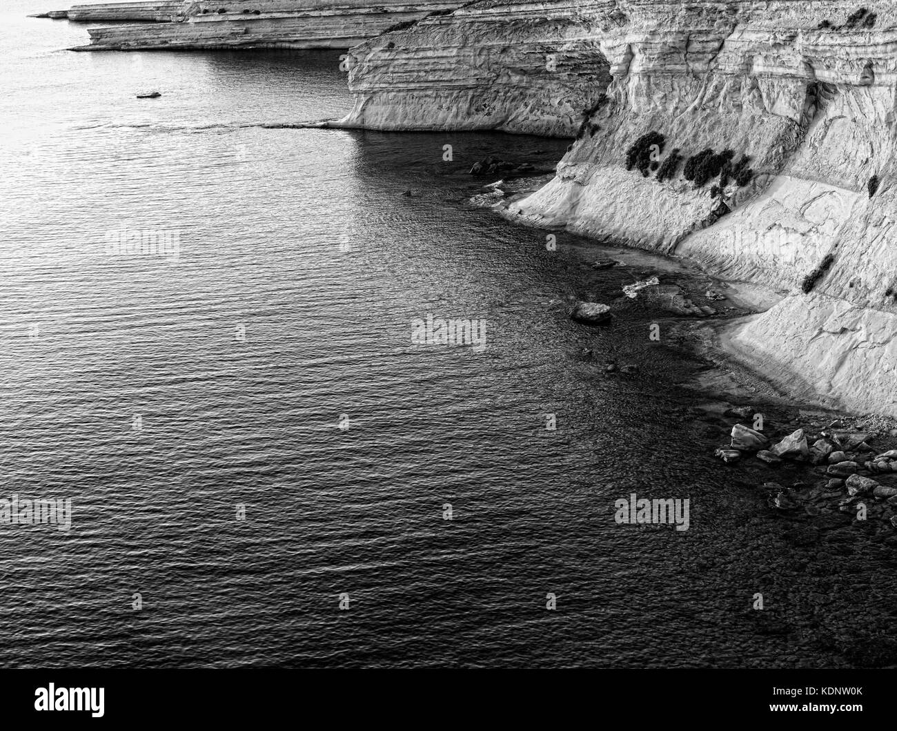 Detail of the beautiful limestone cliffs at Delimara Point in Malta ...