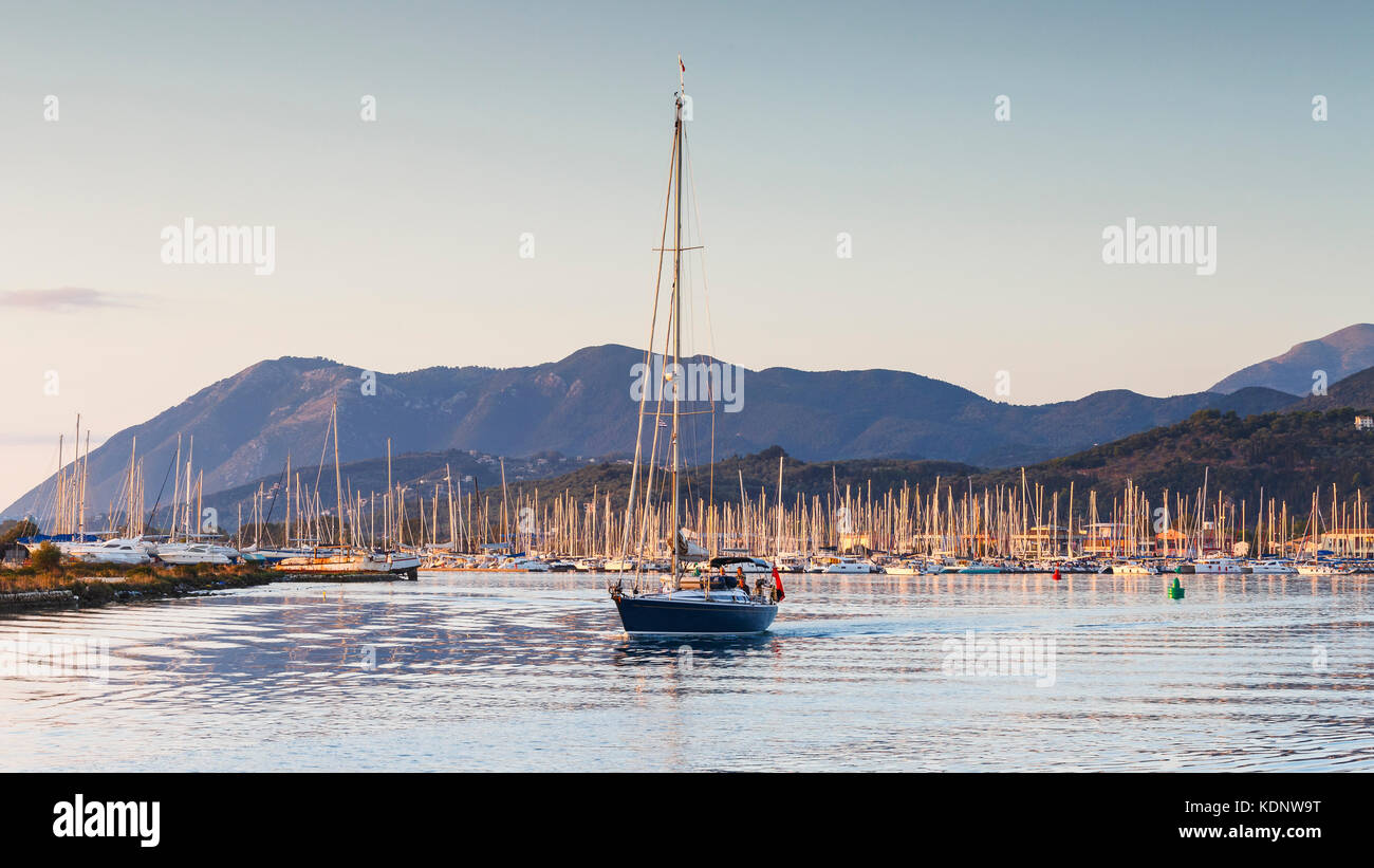 Sail boats in the harbour of Lefkada town, Greece Stock Photo - Alamy