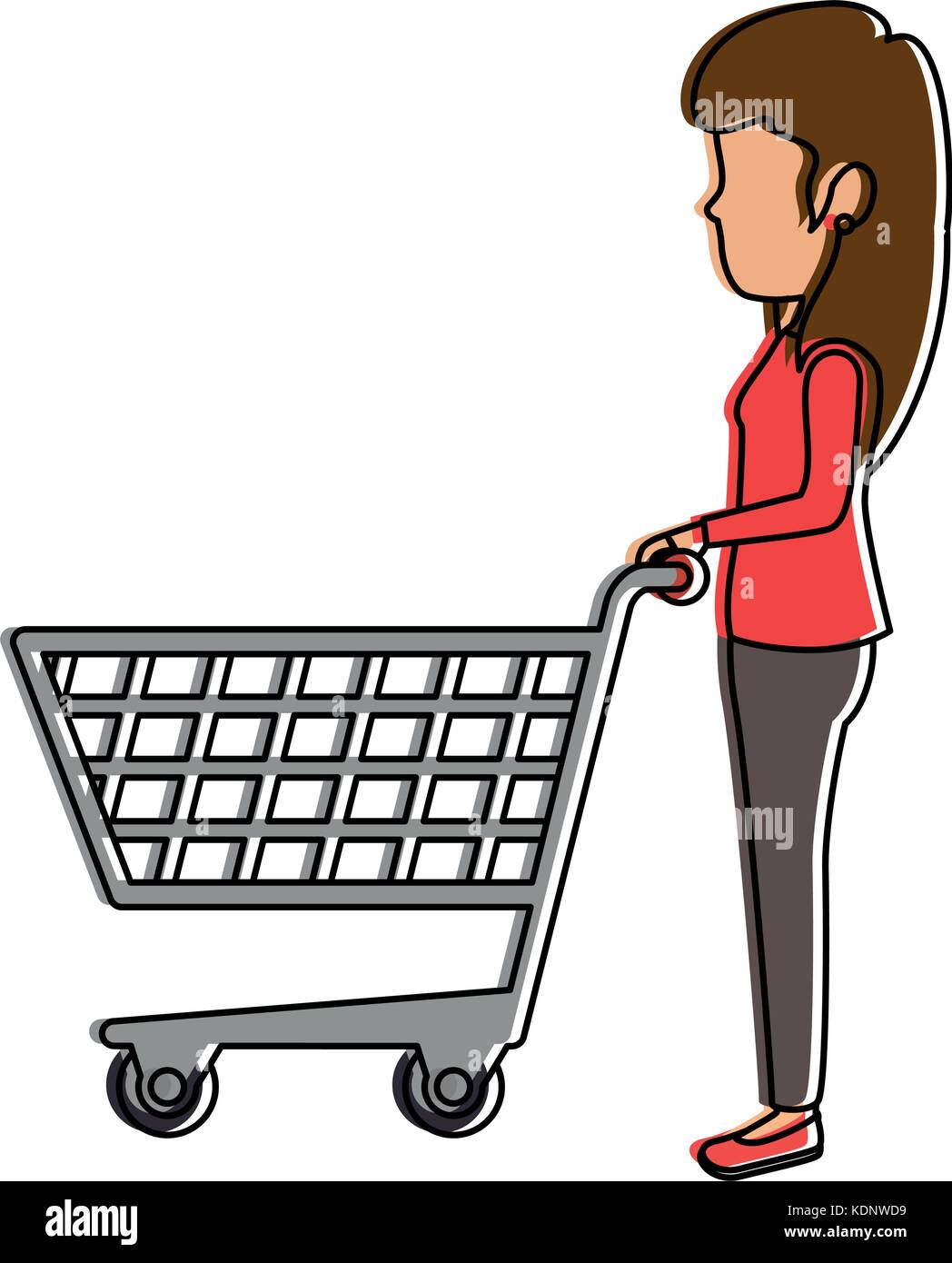 woman with shopping cart Stock Vector Image & Art - Alamy