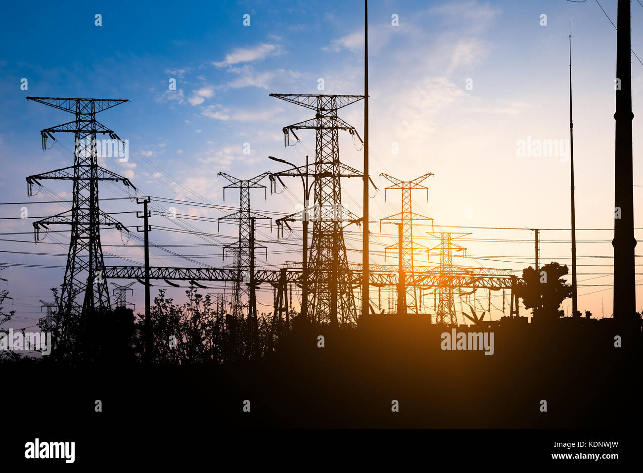 Dusk mountains high voltage tower hi-res stock photography and images ...