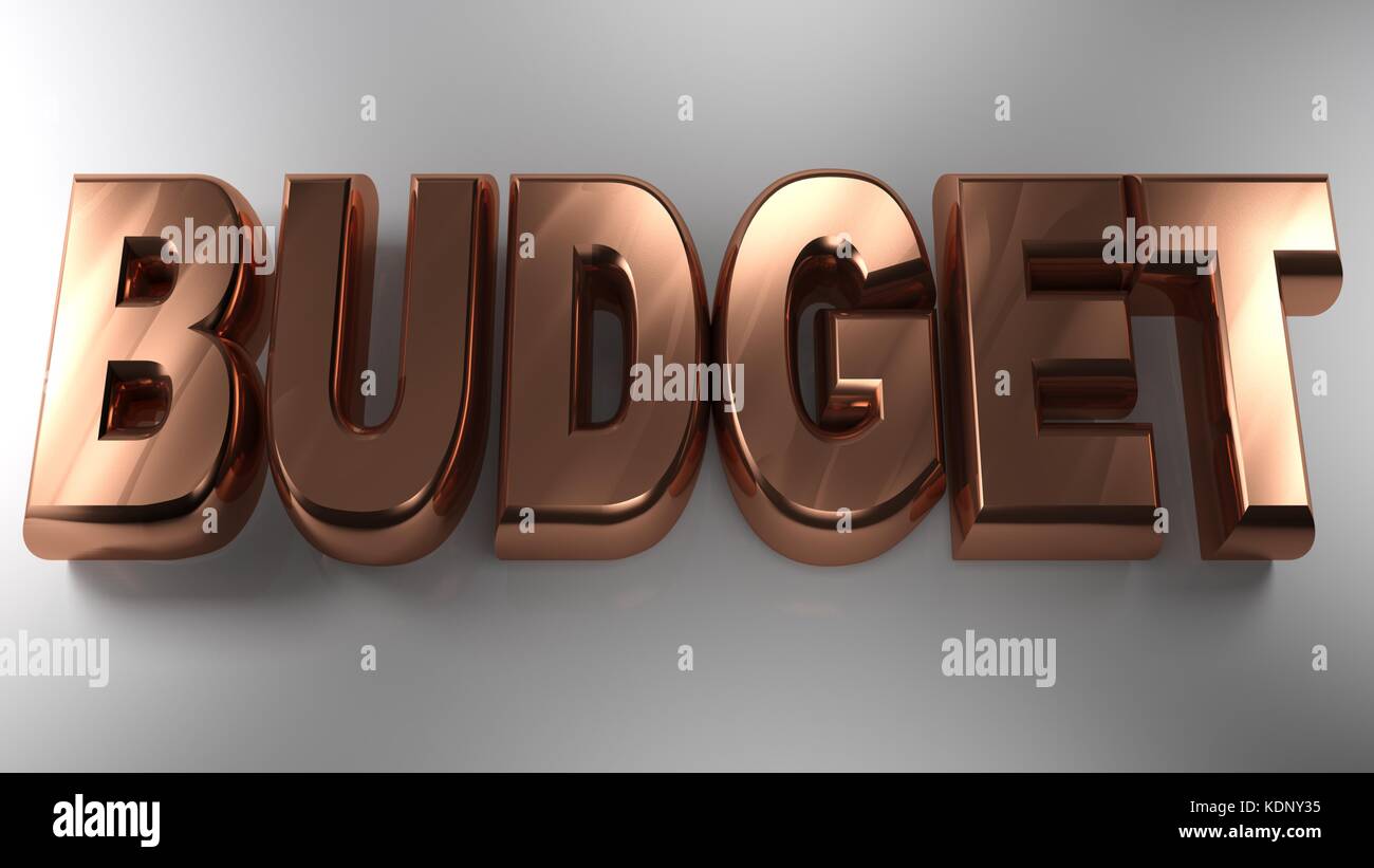 BUDGET written in copper 3D letters - 3D rendering Stock Photo - Alamy