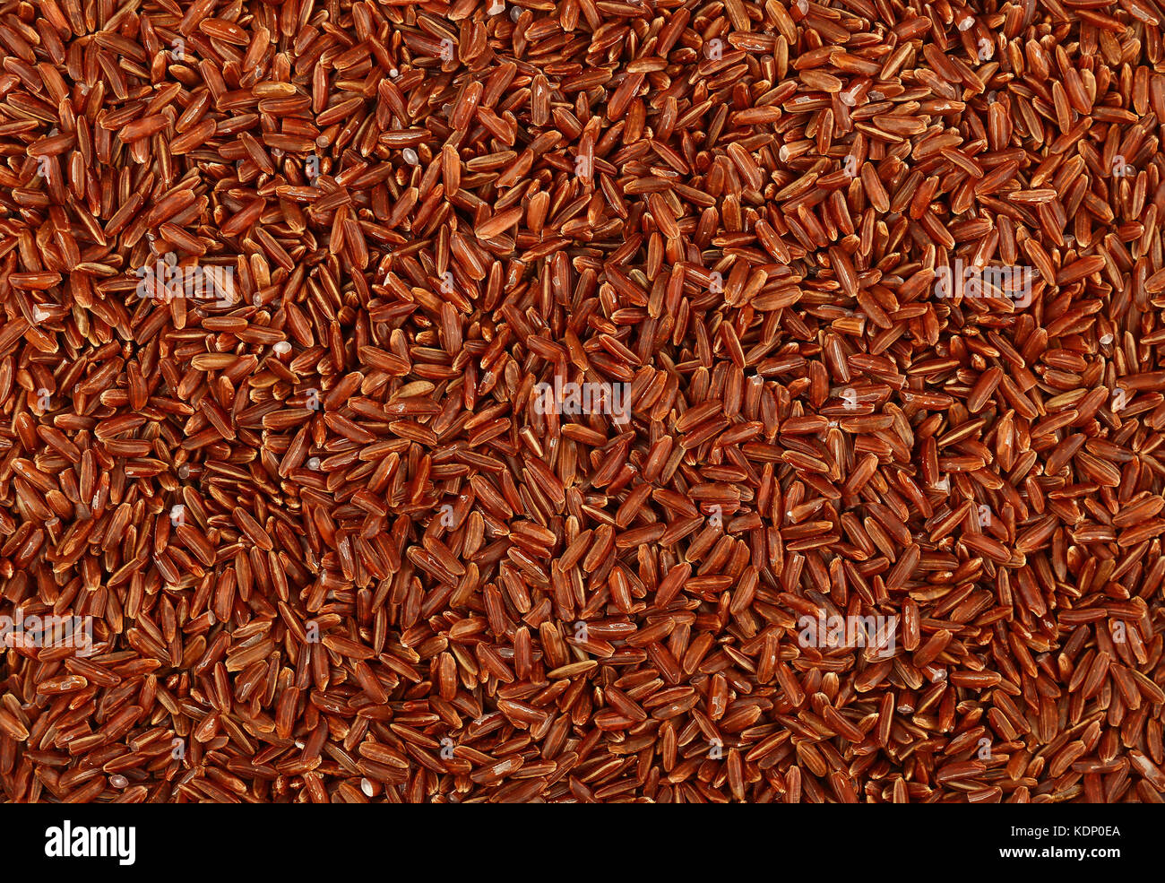 Red brown raw long grain rice close up pattern background, elevated top ...