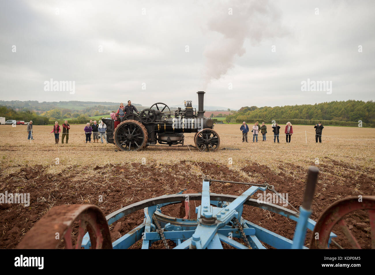 A view from the furrows as 1870's era ploughing engine 'Margaret' pulls ...