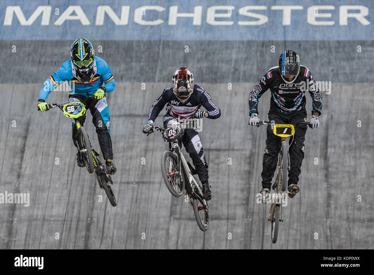 BMX Riders Compete at the National Cycling Centre, Manchester, UK Stock ...