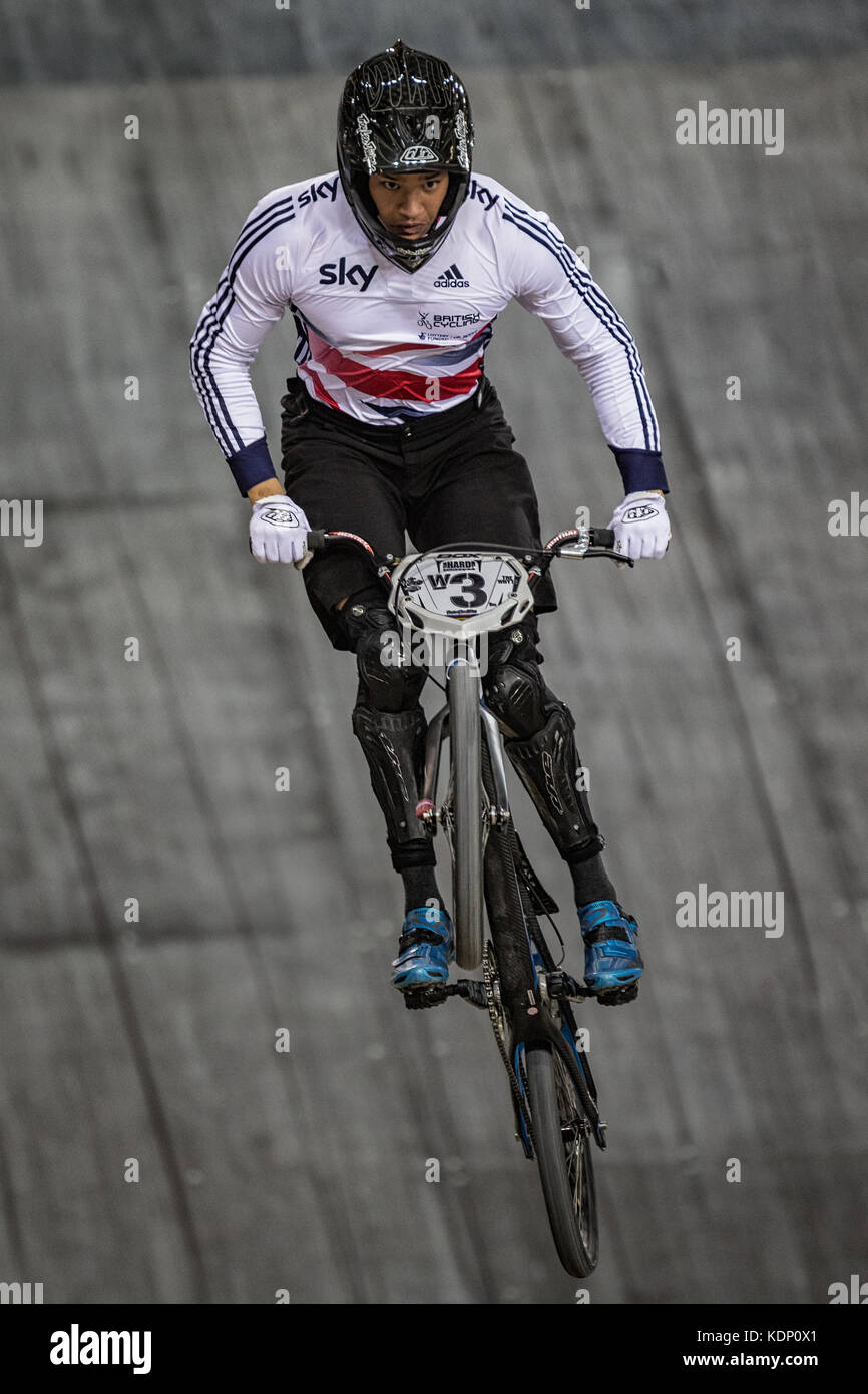 BMX Riders Compete at the National Cycling Centre, Manchester, UK Stock ...