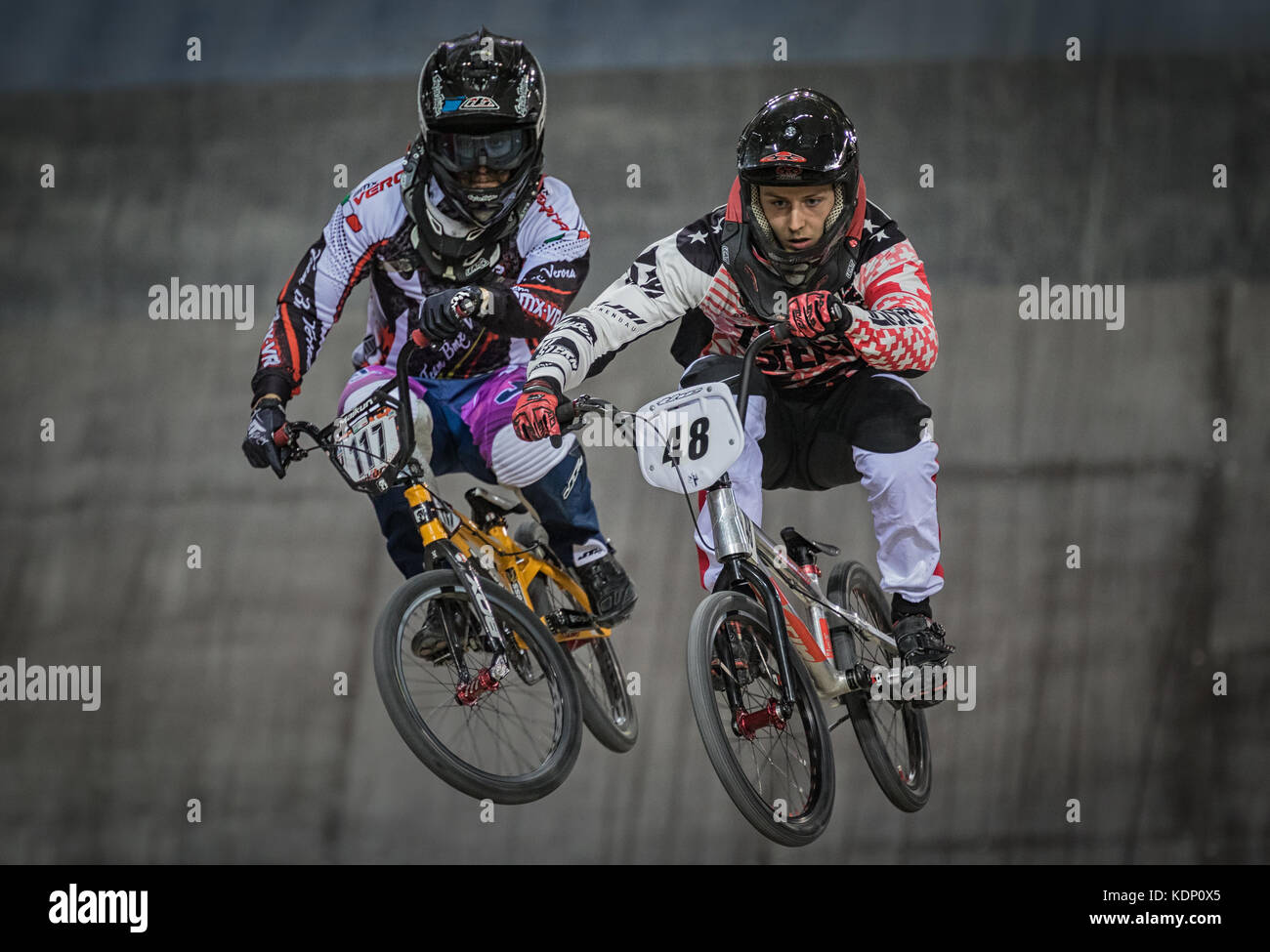 BMX Riders Compete at the National Cycling Centre, Manchester, UK Stock ...