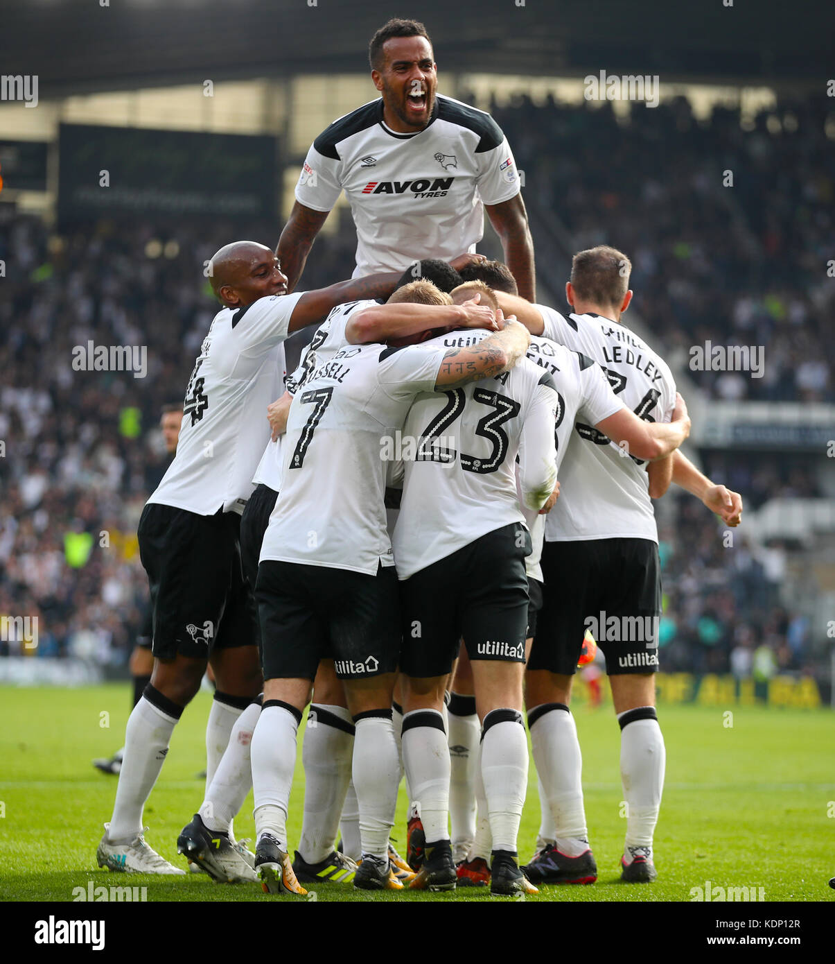 Derby County's Tom Huddlestone (top) celebrates Derby County's David ...