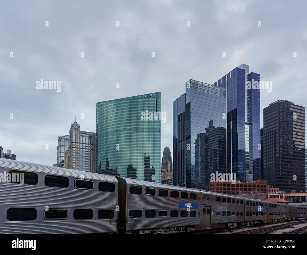 Chicago, FEB 1: Metra crossing with skyscraper as background on FEB 1 ...