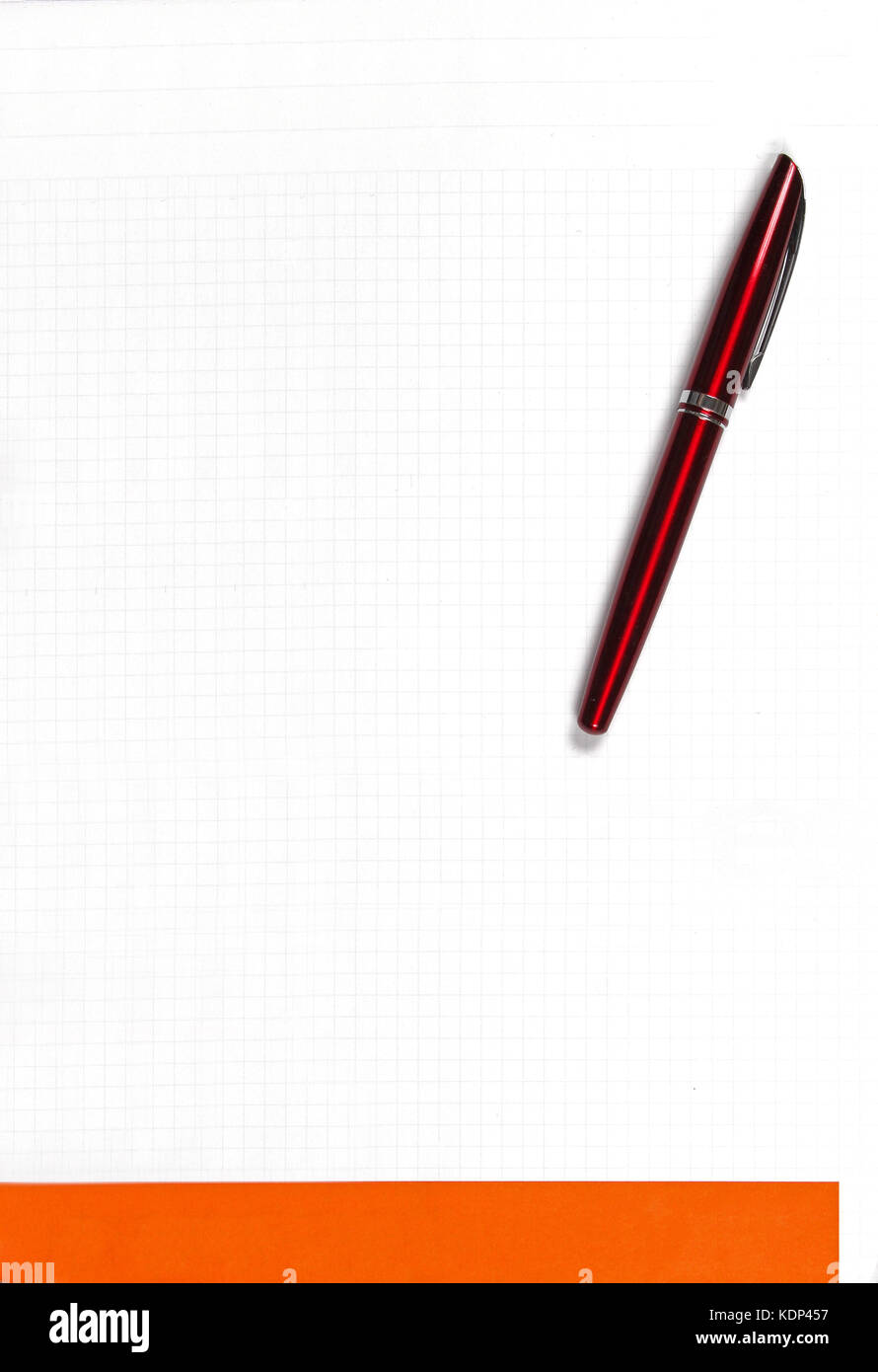 Blank white page from notebook with red pen Stock Photo - Alamy