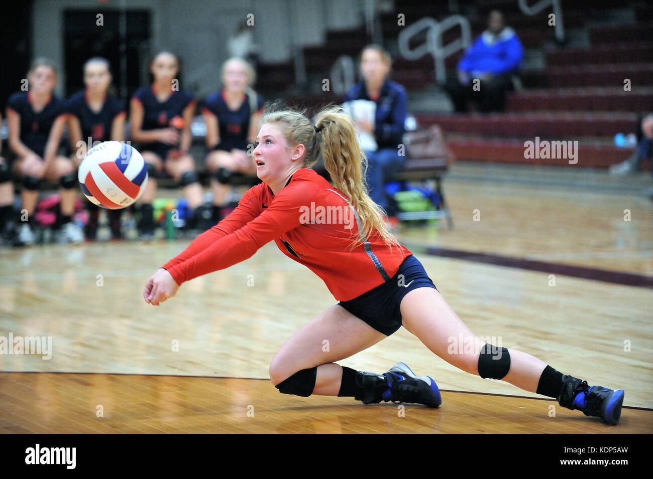 Player diving to make a dig and keep a point alive and maintain the ...