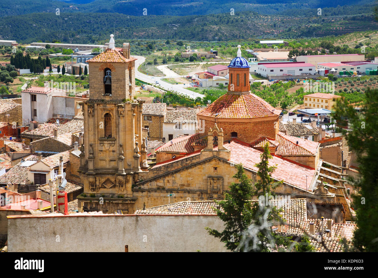 Church of the Assumption in summer time. Calaceite, Teruel, Spain Stock ...