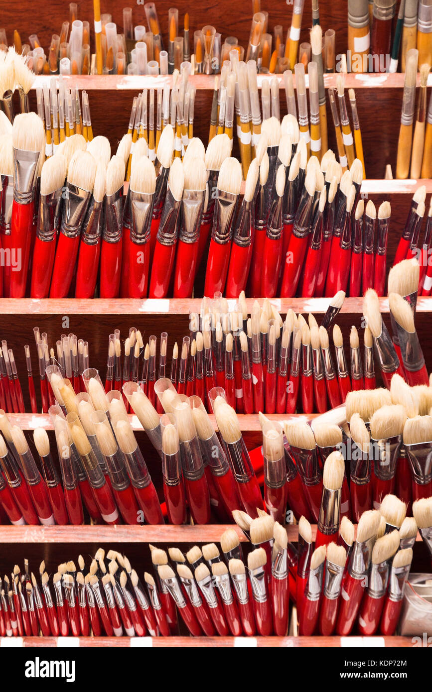 assortment of different new painting brushes in shop for artists Stock ...