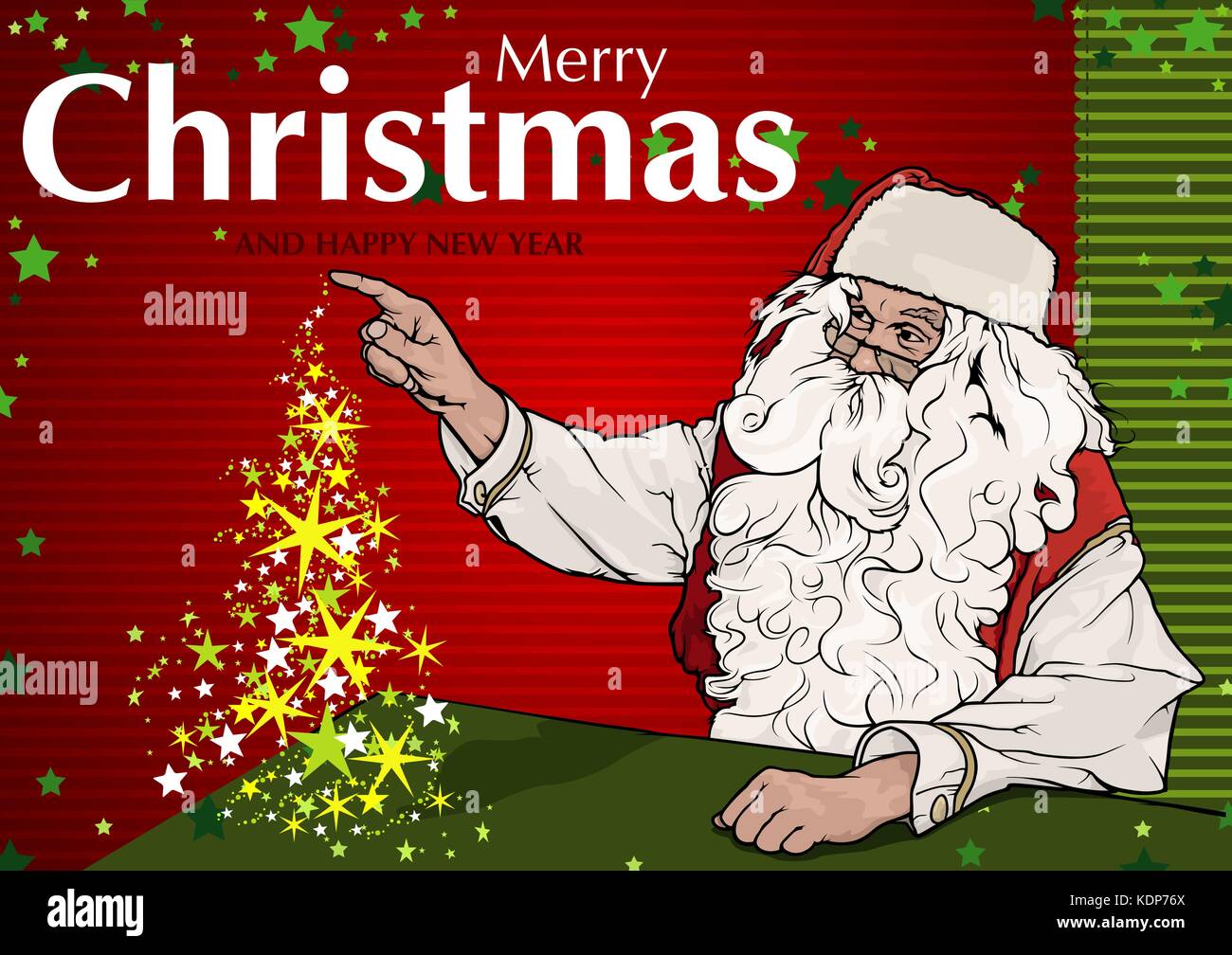 Santa Claus and Magic Christmas Tree Stock Vector Image & Art - Alamy